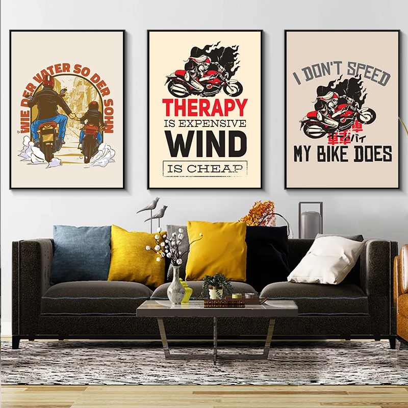 Cartaz do vintage clássico da motocicleta pintura da lona nordic parede ...