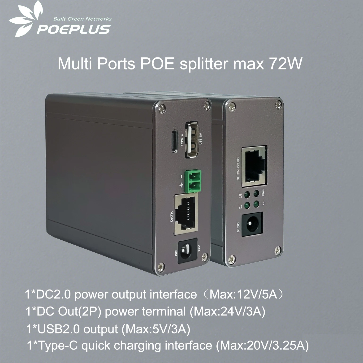 POE adapter Multi Ports industrial POE splitter Max 72w Type C 20V 3.5A ...