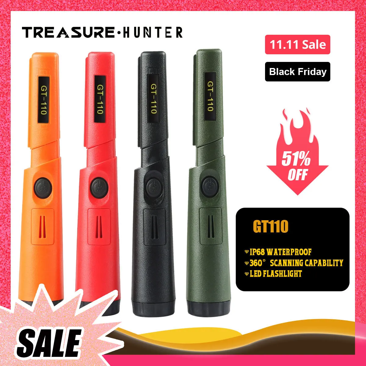 Treasure-Hunter-GT110-Handheld-Metal-Detector-Pinpointer-Pointer-Probe ...