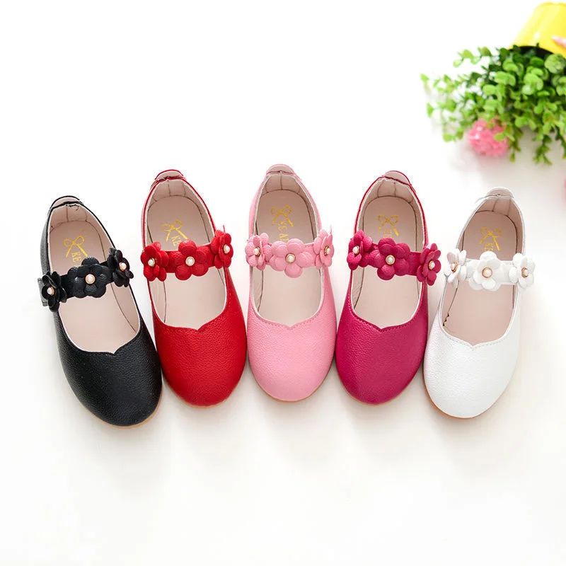 Girls-Low-top-Solid-Color-Leather-Shoes-Princess-Shoes-Flowers-Student ...
