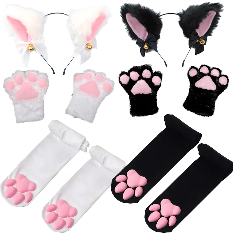 4pcs-Lovely-Cat-Ear-Hairband-Claw-Gloves-Girls-Anime-Cosplay-Costume ...