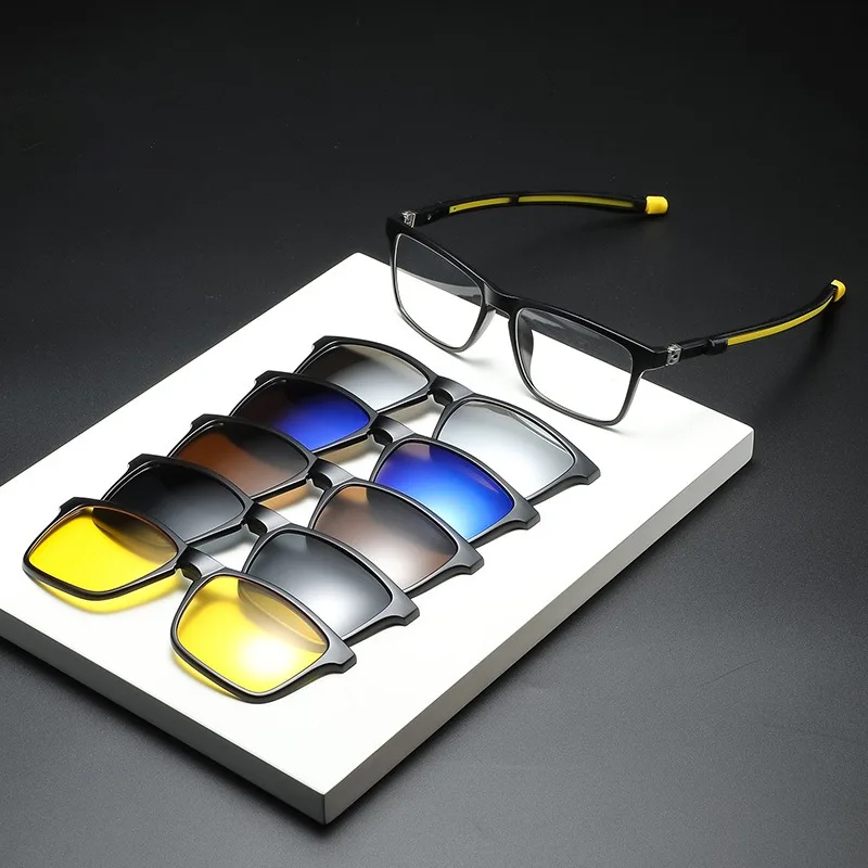 6-In-1-Spectacle-Frame-Men-Women-With-5-PCS-Clip-On-Polarized ...