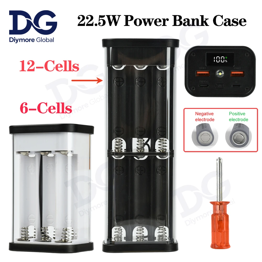 6/12 Slots 22.5W Power Bank Case Fast Charging LED Screen Battery ...