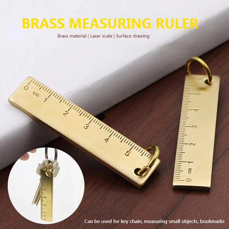 10PCS-6cm-Brass-Ruler-Mini-Metal-Ruler-Measure-Tool-Key-Pendant-Craft ...