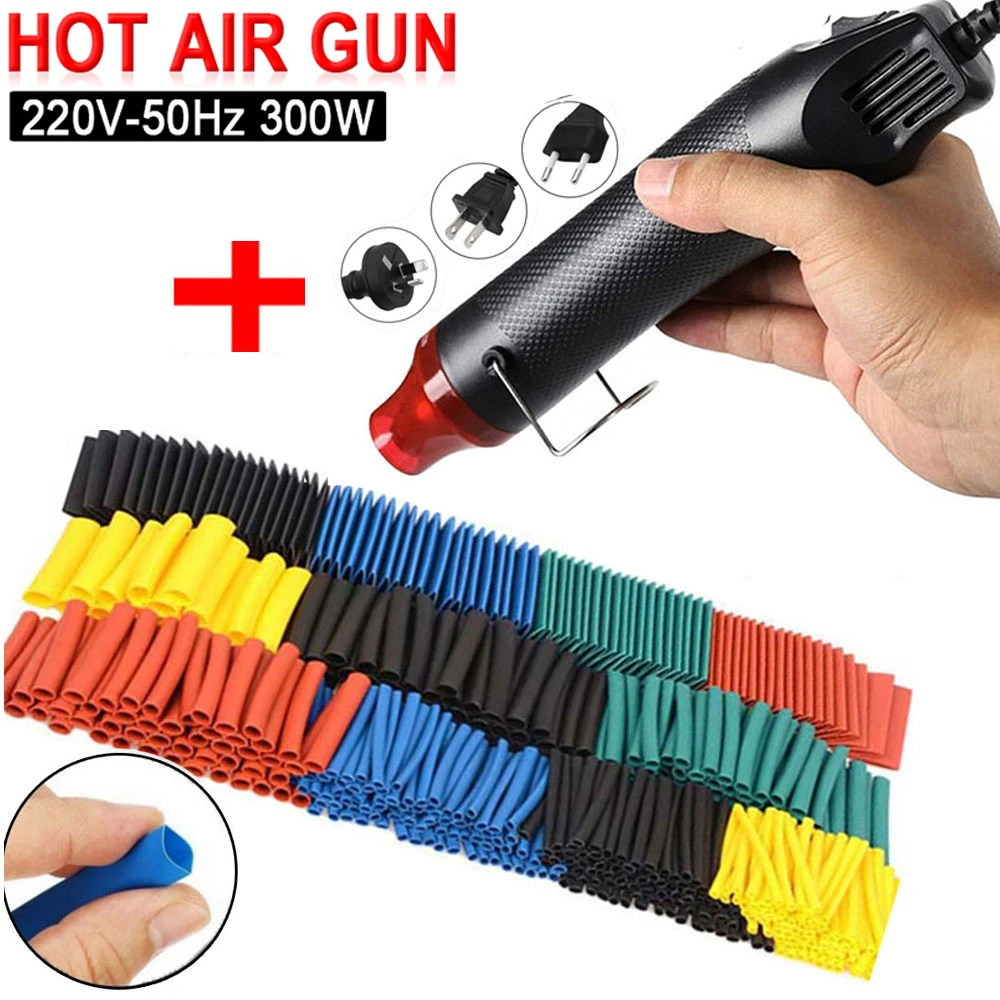 127/328pcs Heat Shrink Tube with 300W Hot Air Gun 2:1 Shrinkable Wire ...