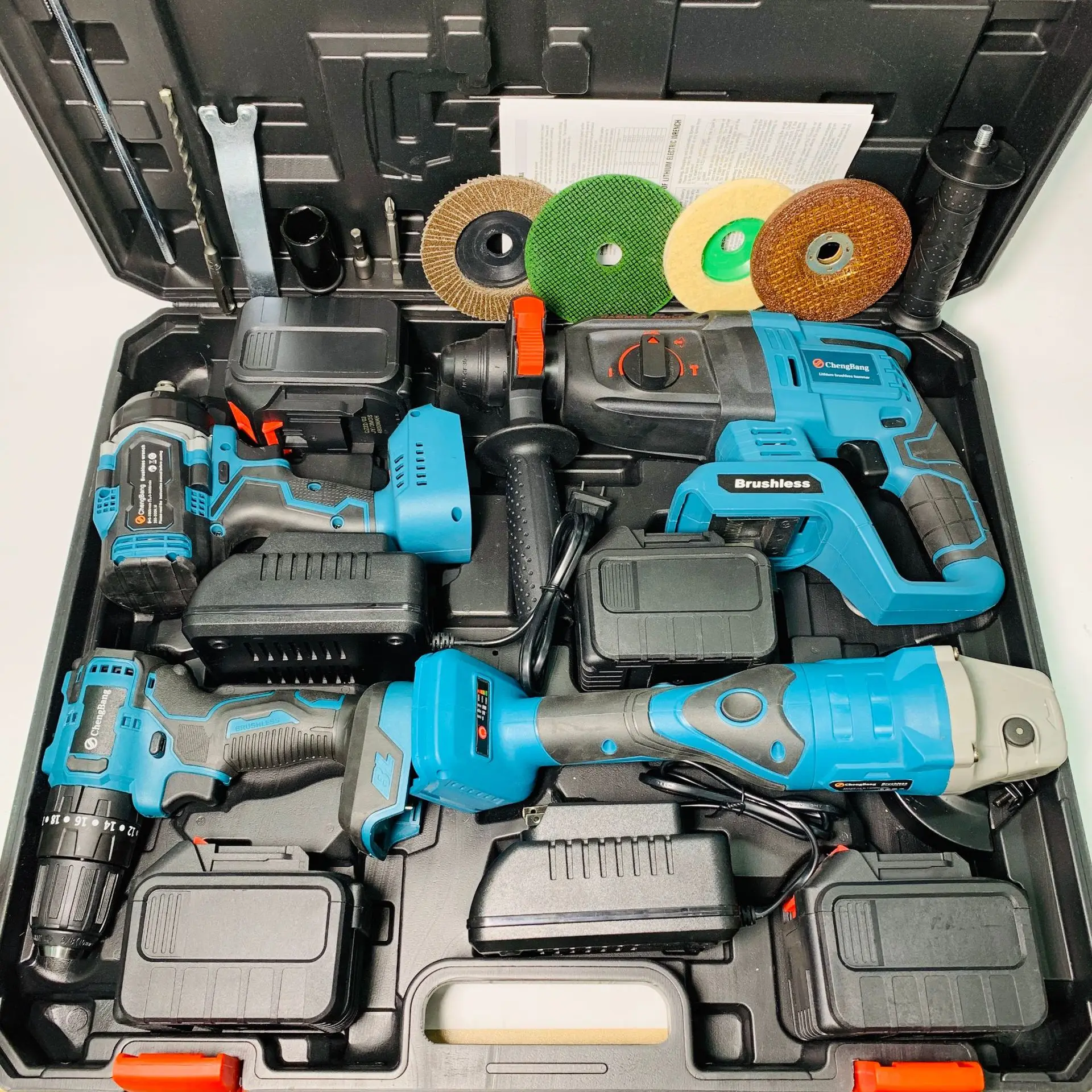 Set of 4pcs Power Tools Rechargeable Lithium Electric Hammer Drill ...