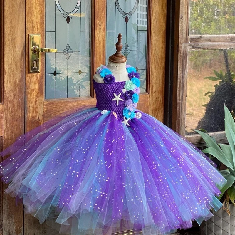 Mermaid Tutu Dress Purple Flower Cosplay Mermaid Birthday Dress Ocean ...