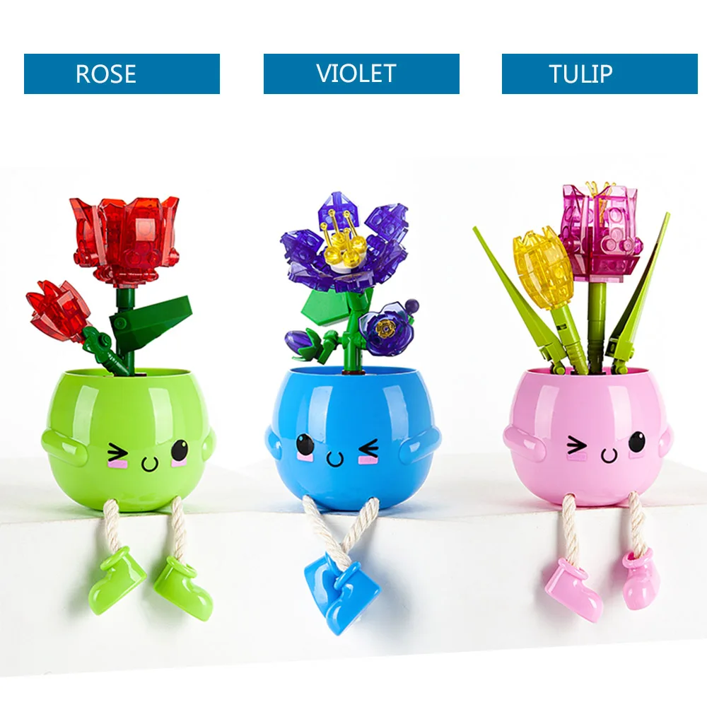 Building-Blocks-Potted-Plants-Rose-Tulip-Violet-Party-Supplies-Birthday ...
