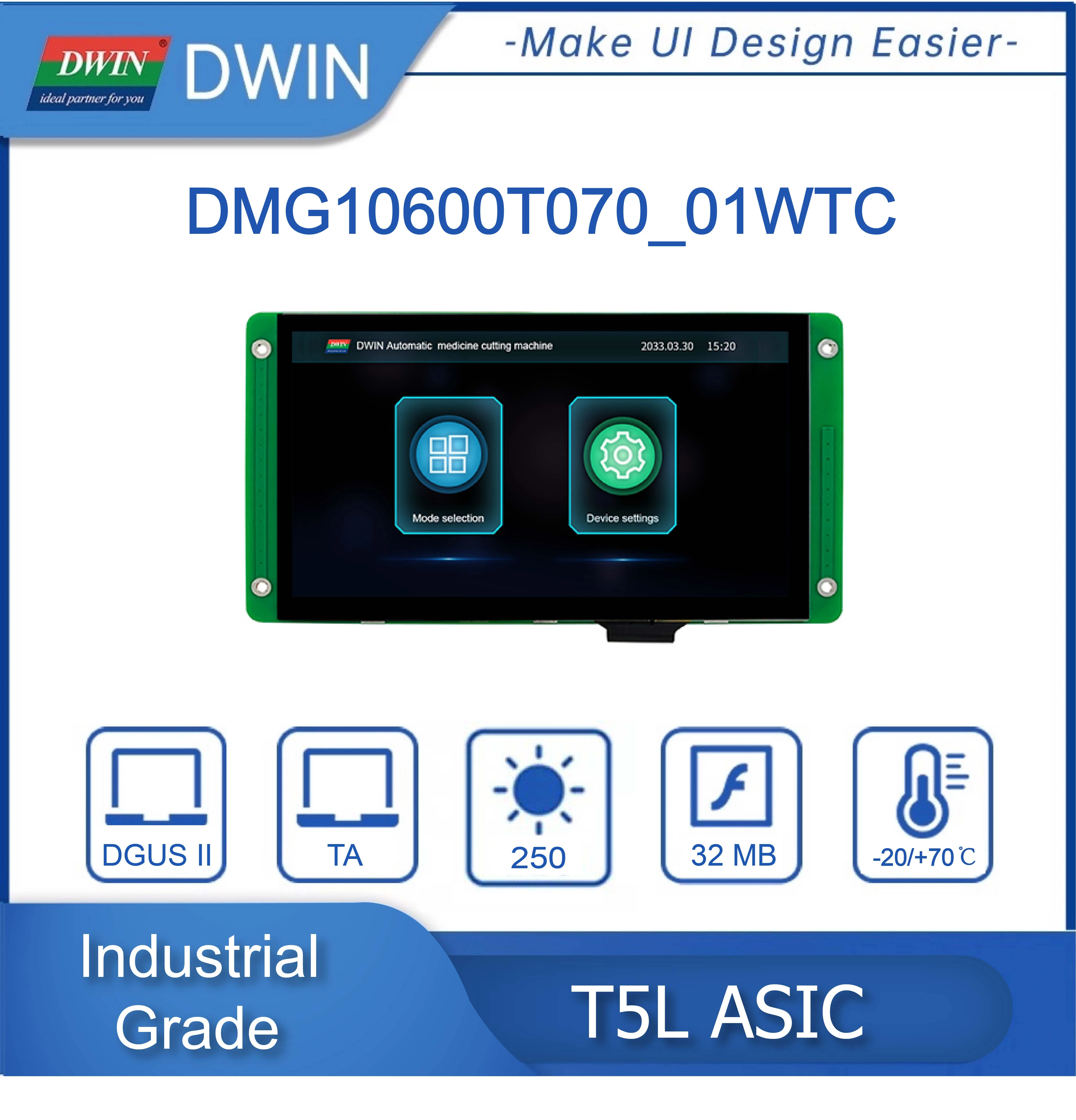 DWIN Arduino LCD Module 7.0 Inch 1024*600 Resolution HMI ESP32 Display ...