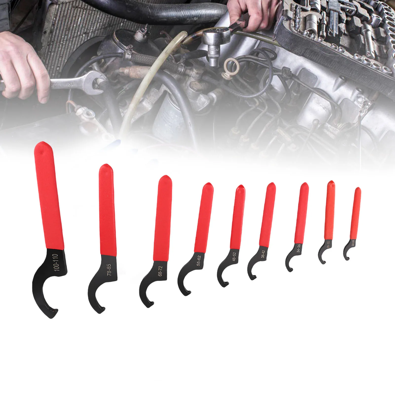 9PCS Set Coilover Spanner Tool Steel C Shape Nut Shock Spanner Hook ...