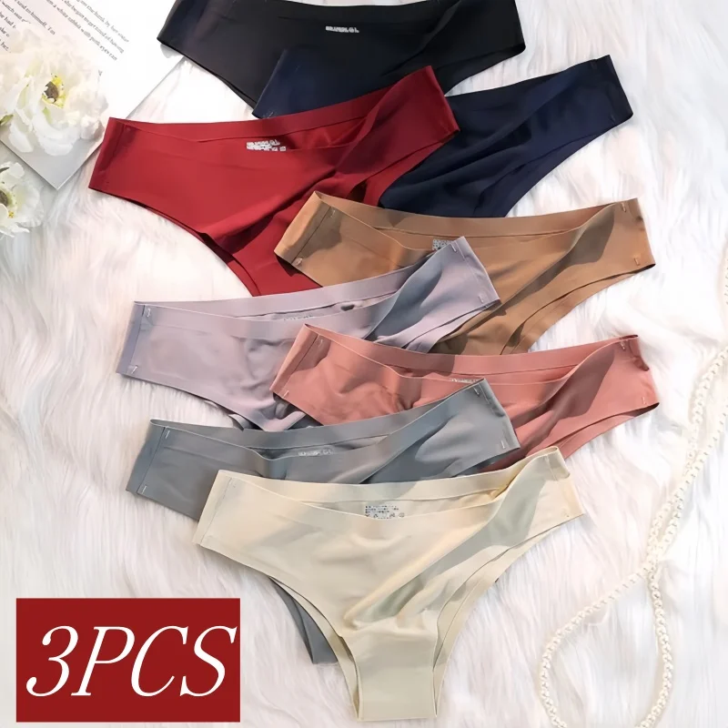 3Pcs/Set Ultra-Thin Seamless Panties Low Waist Briefs Women's Ice Silk ...