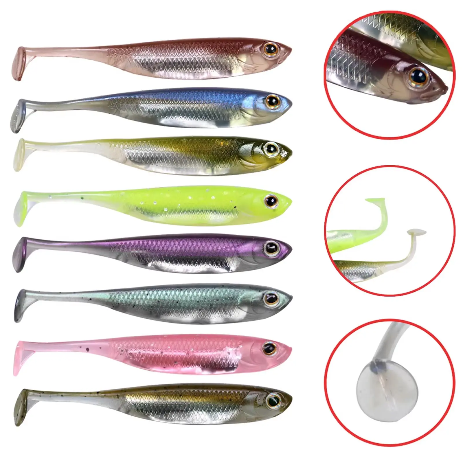 THKFISH 5/6pcs Rubber Soft Lures 7cm 8cm 10cm Paddle Tail Artificial ...