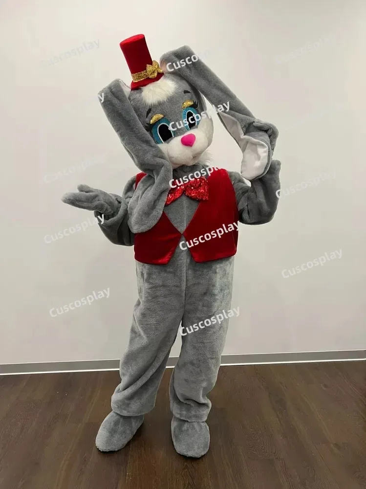 Christmas-Red-Easter-Bunny-Grey-Rabbit-Mascot-Costume-Character ...