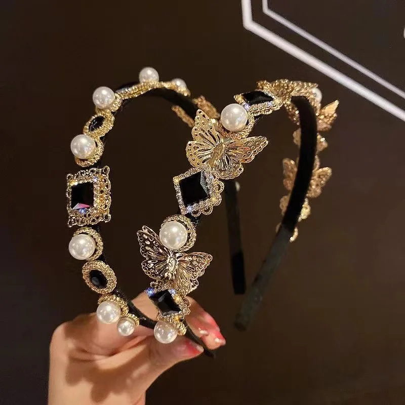 Baroque Retro Palace Butterfly Pearl Versatile Golden Headdress for ...