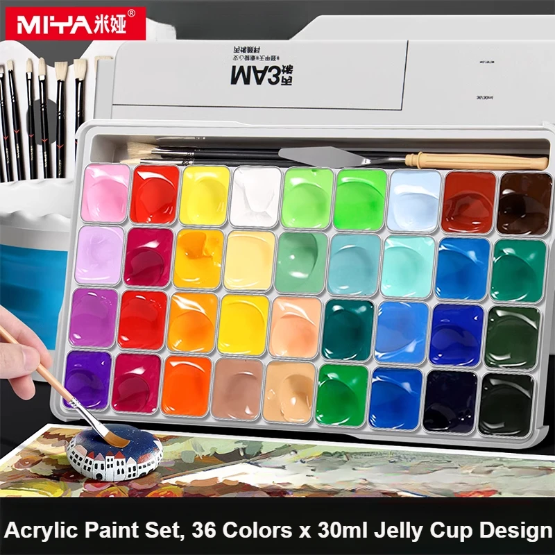 HIMI Acrylic Paint Set, 36 Colors x 30ml Jelly Cup Design in a Carrying ...