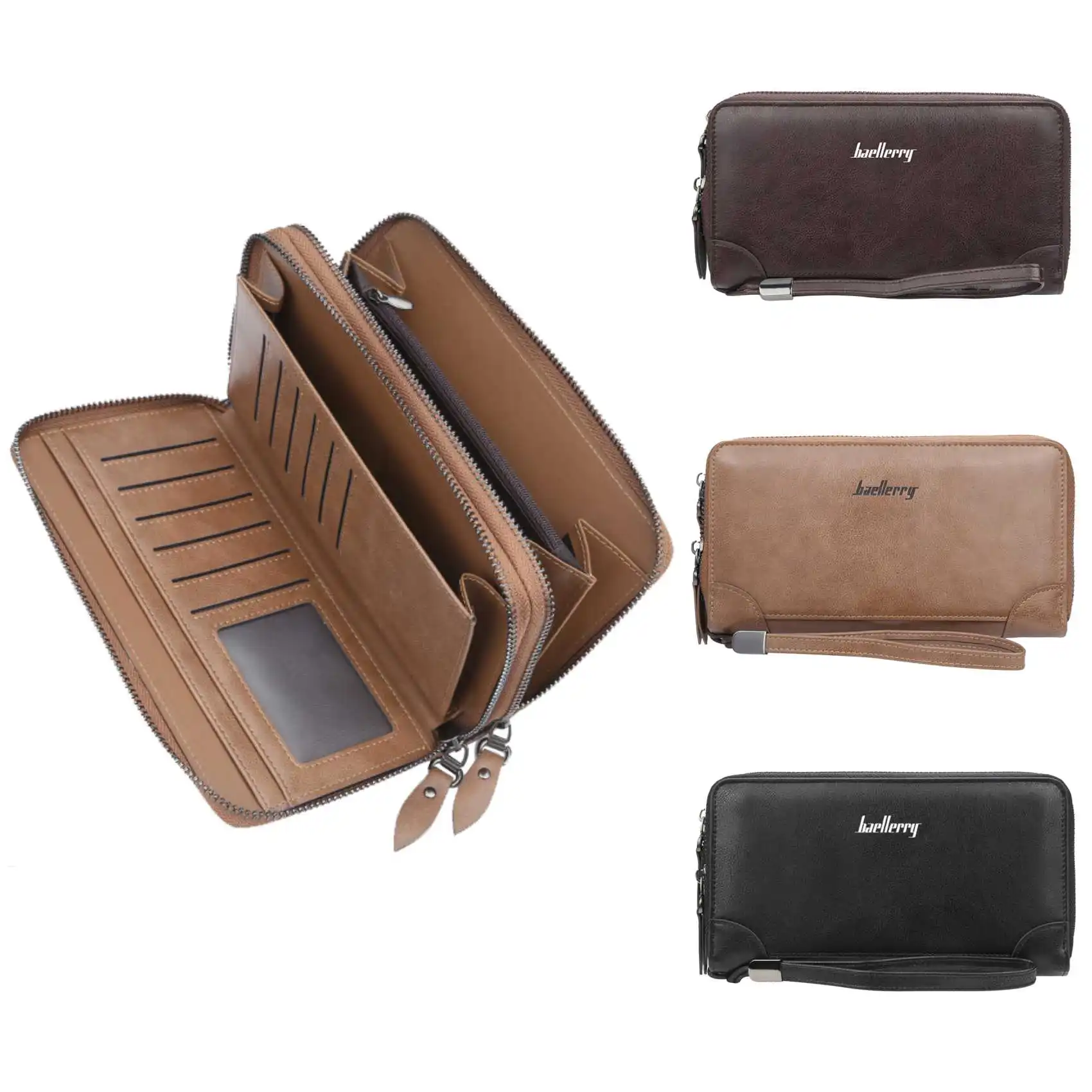 Business Casual Double Zipper Clutch Bag Men's Long Wallet Large ...