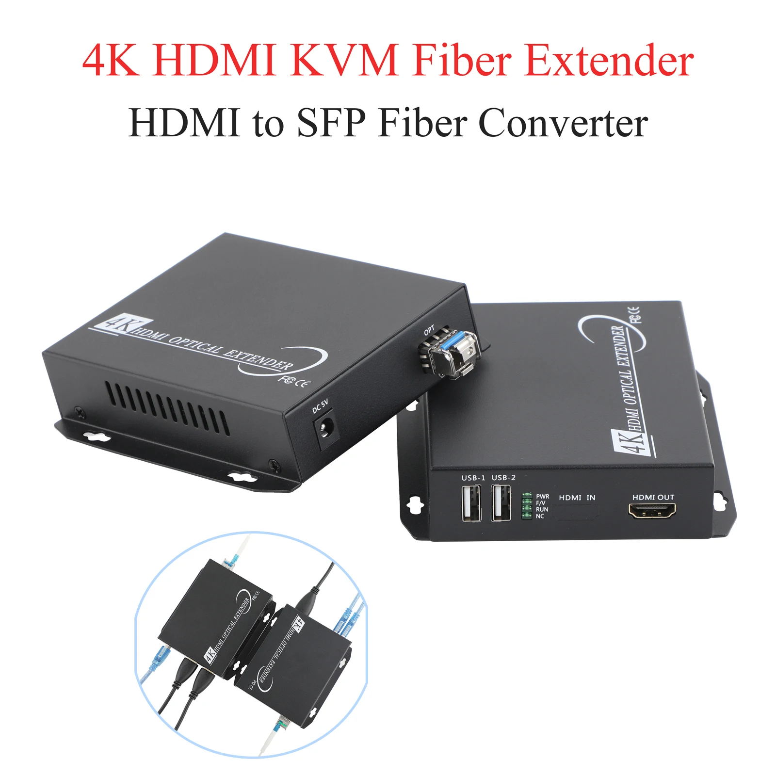 4K Fiber Optic Transceiver Media Converter with LC SFP Module (10KM ...