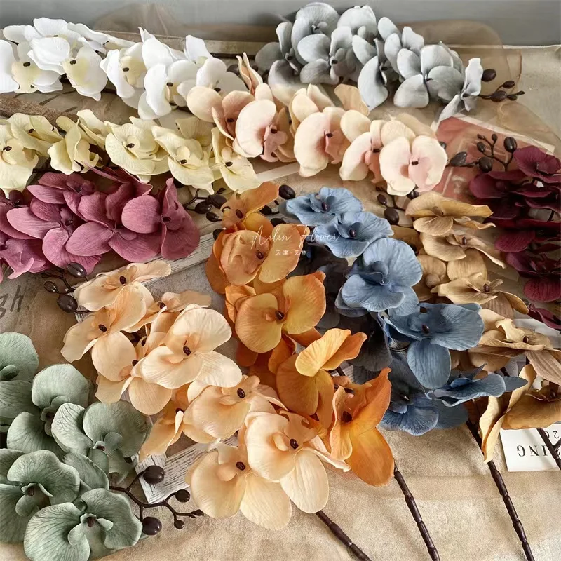 6-Head-Moth-Orchid-Artificial-Flowers-High-Quality-Spun-Silk-Dried ...