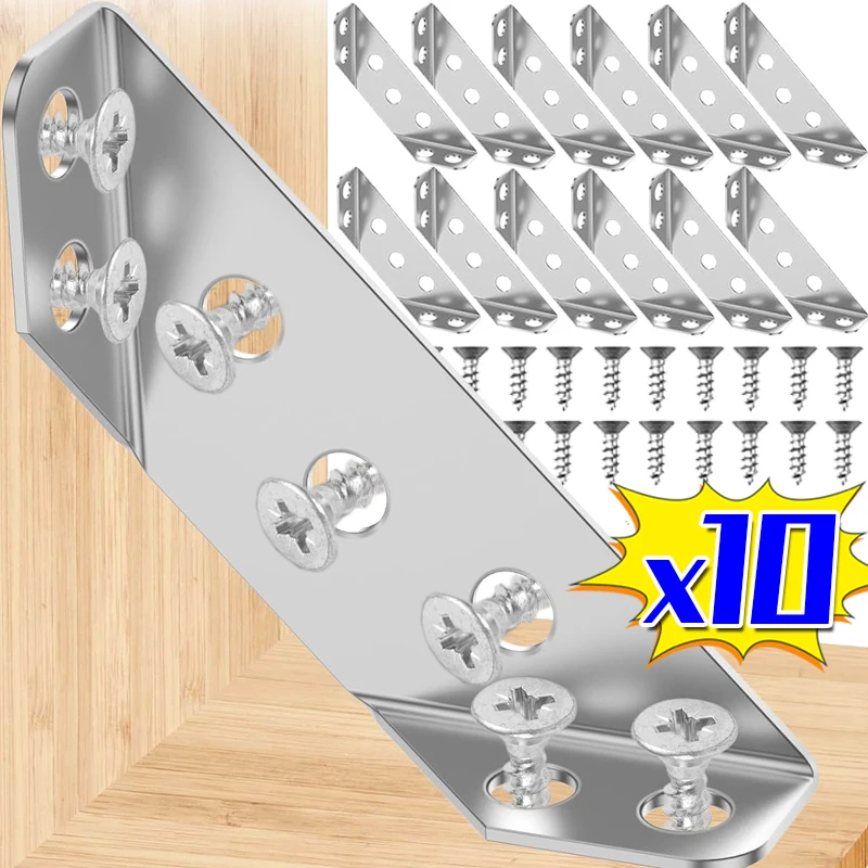 1-10Sets-Stainless-Steel-Corner-Bracket-with-Screws-Universal-Furniture ...