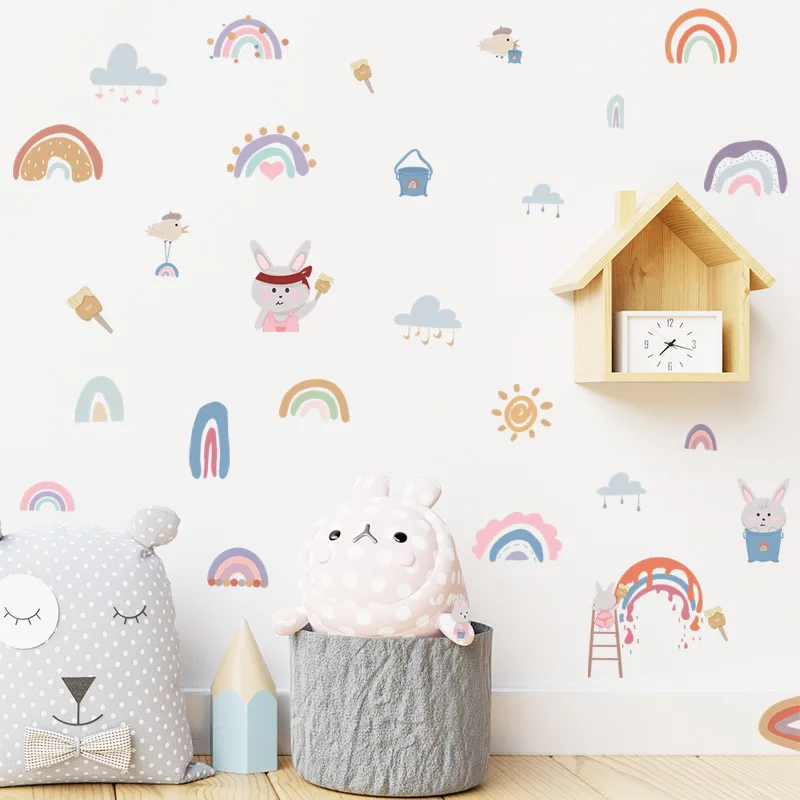 Cartoon Rainbow Cloud Wall Stickers for Bedroom Living Room Kids Rooms Decorations DIY Art Mural ...