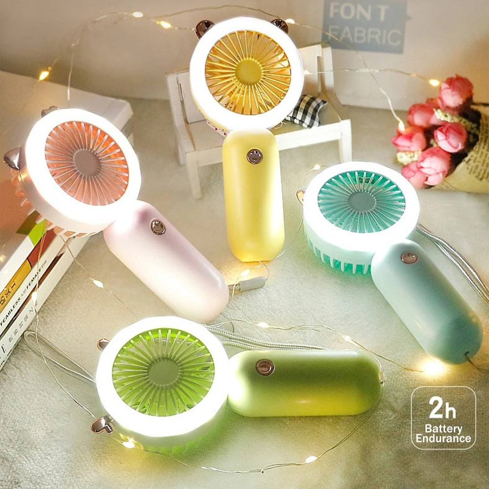New-Portable-Handheld-Small-Fan-with-LED-Night-Office-Desktop ...