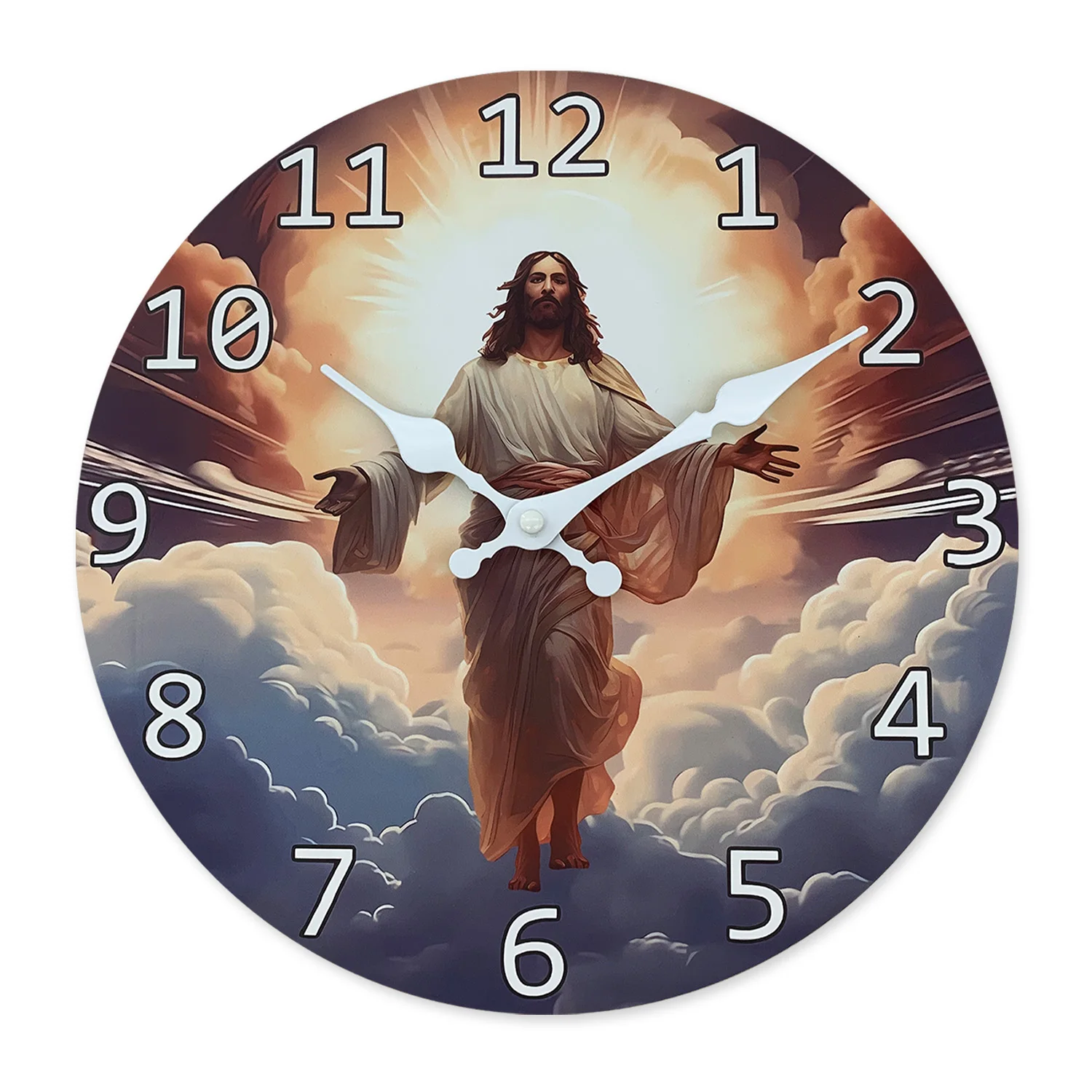 Artistic Circular Luminous Jesus Rising Pattern Wooden Wall Clock for ...