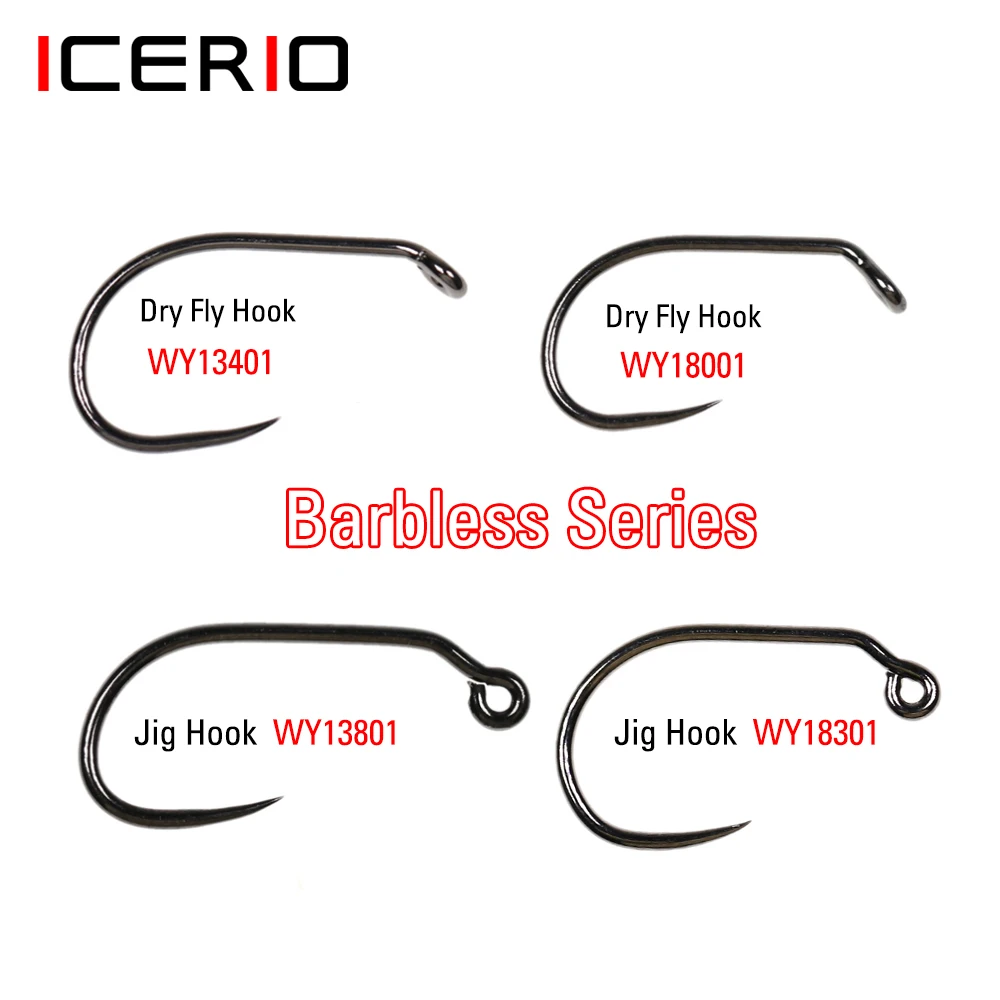 ICERIO-30PCS-Competition-Barbless-Fly-Fishing-Hook-Nymph-Dry-Wet-Flies ...