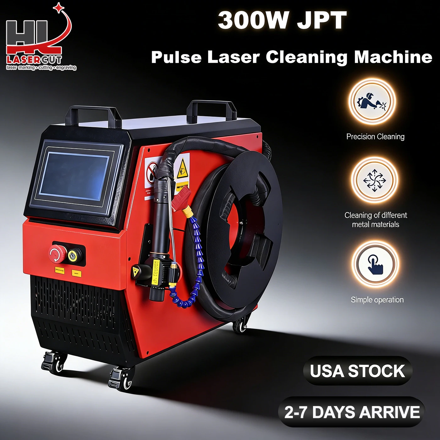 300W JPT Pulsed Laser Cleaning Machine For Remove Rust Oil Paint Metal ...