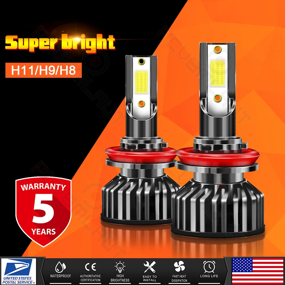 PCVBMLAUT-2PCS-Car-lights-3012-H11-Super-Bright-LED-Headlights-High-Low ...