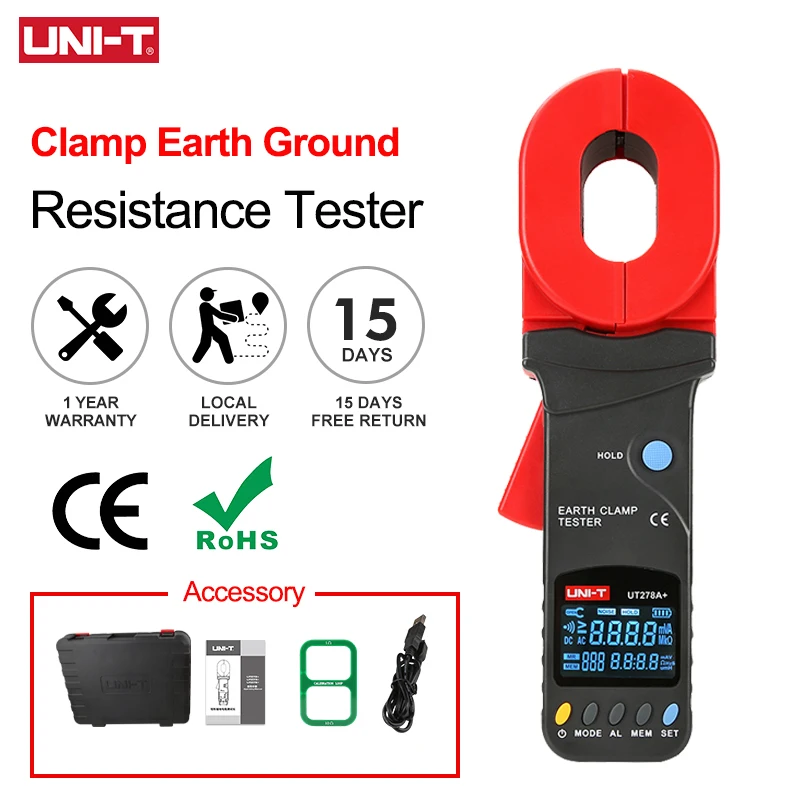 UNI-T Clamp Earth Ground Resistance Tester UT276A+ UT278A+ Digital ...