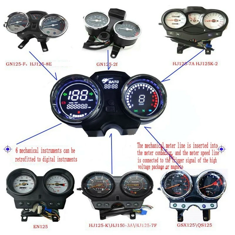 Motorcycle LED Speedometer With USB Charging Meter For Suzuki GN125 F HJ125 8E HJ150 3A EN125 ...