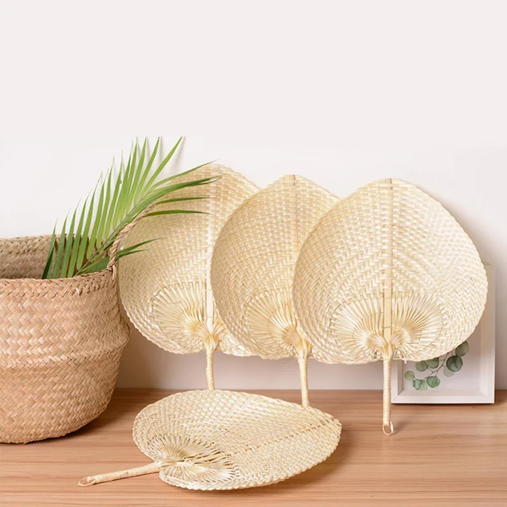 1-10Pcs-Chinese-Style-Handmade-Straw-Fan-Hand-woven-Palm-Leaf-Hand ...