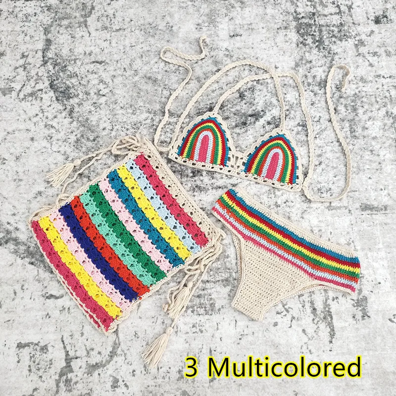 3pcs-Bikini-Set-Woman-Crochet-Rainbow-Bikini-Bodycon-Skirts-Sexy-women ...