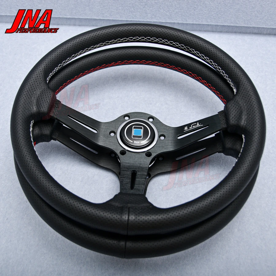 JDM-14inch-Leather-Sports-Steering-Wheel-with-Red-White-Stitching ...