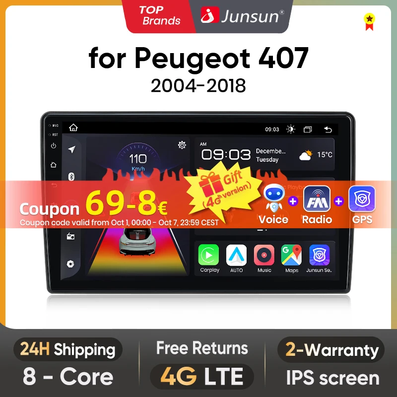 Junsun-V1-Plus-autoradio-For-Peugeot-407-2004-2011-wireless-CarPlay ...