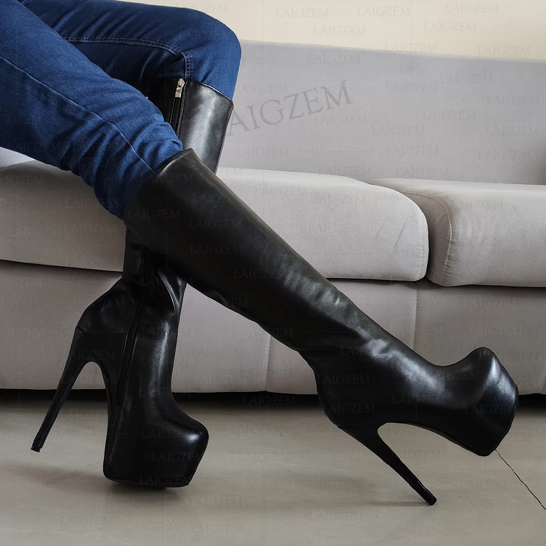 LAIGZEM-Women-Knee-High-Platform-Boots-Full-Zip-Up-Thin-High-Heels-Tall ...