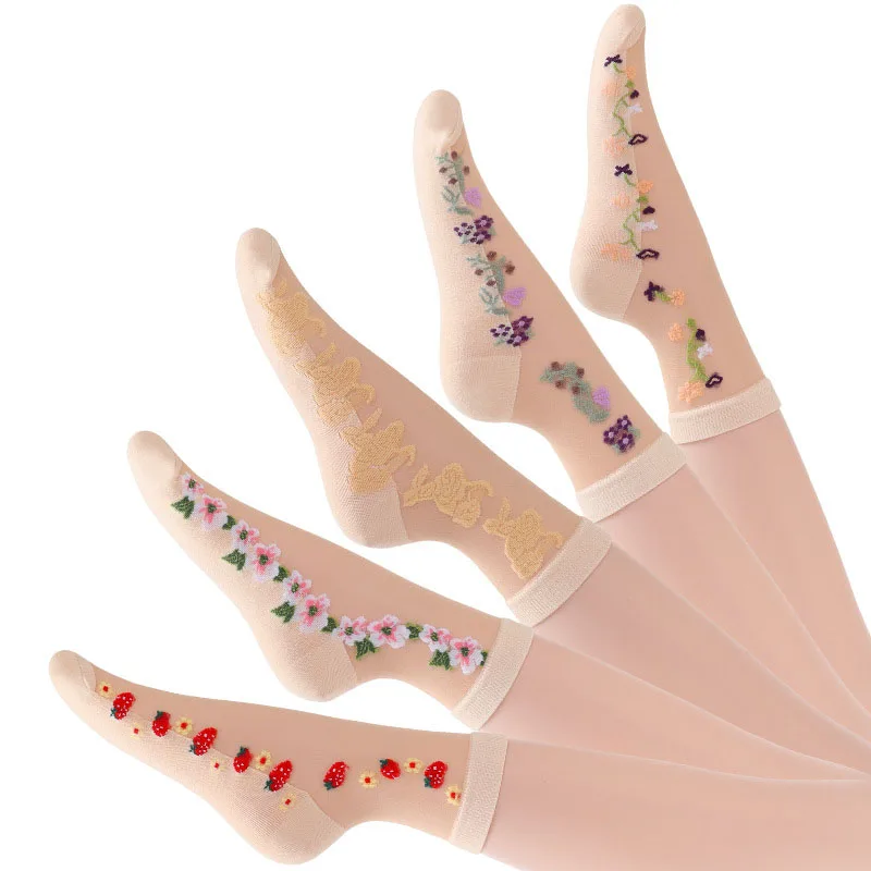 5-Pairs-Lot-Women-s-Crystal-Cotton-Ice-Socks-Summer-Short-Thin-Glass ...