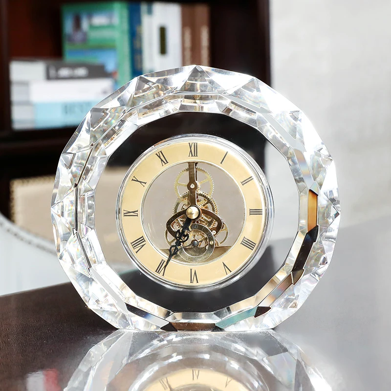 Modern-Round-Clear-Crystal-Quiet-Table-Clock-With-Gold-Silver-Quartz ...