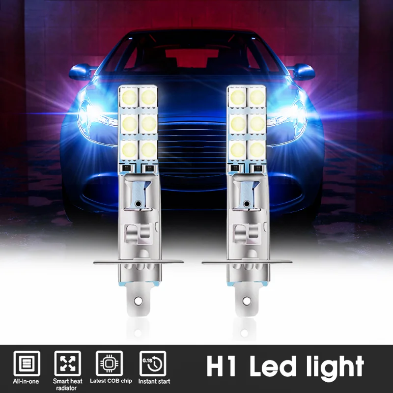 2x H1 6000K 1800LM Bright White DRL LED Headlight Bulb Kit High Beam ...