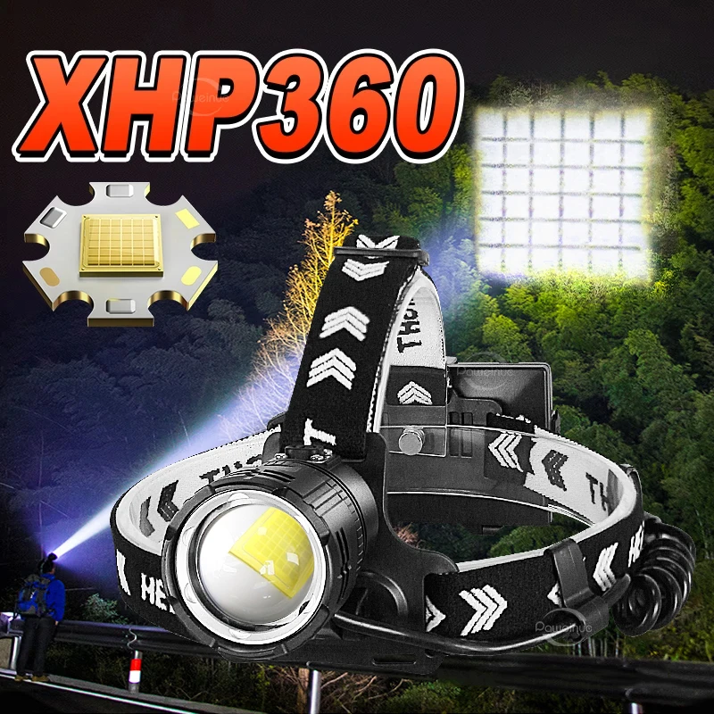 Super High Power XHP360 Headlamps Type-C Rechargeable 36 Core Head Lamp ...