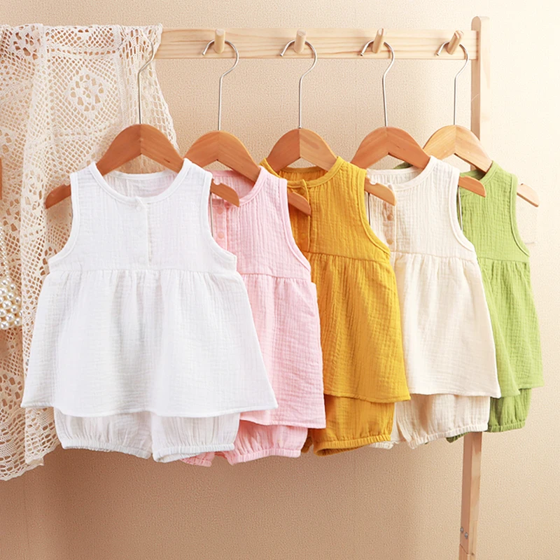 2Pcs-Muslin-Children-Clothing-Sets-Sleeveless-Tops-Shorts-Kids ...