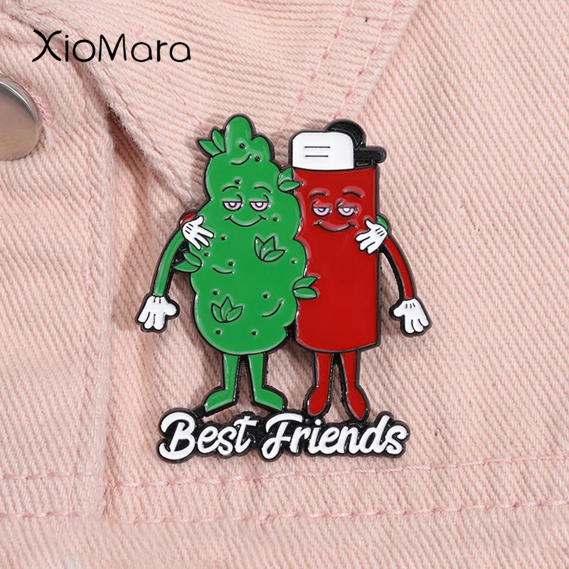 Best Friend Enamel Pins Green Color Tobacco Plant Red Lighter Perfect ...