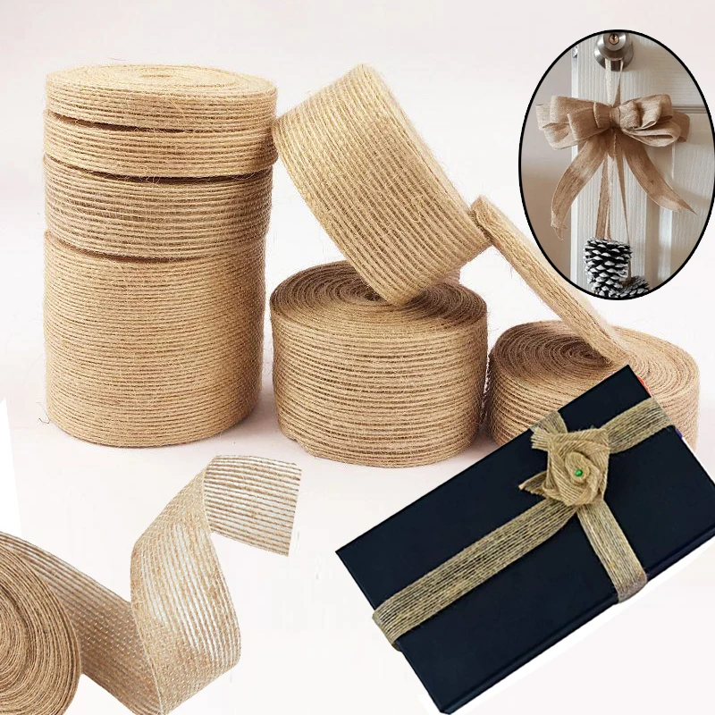 5m Natural Vintage Jute Burlap Ribbon For Gift Bow Craft DIY Weddings ...