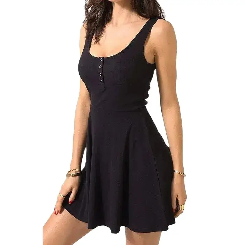 Women-s-Sexy-Black-Solid-Summer-Dress-with-Strap-Tight-Tank-Top-Dress ...