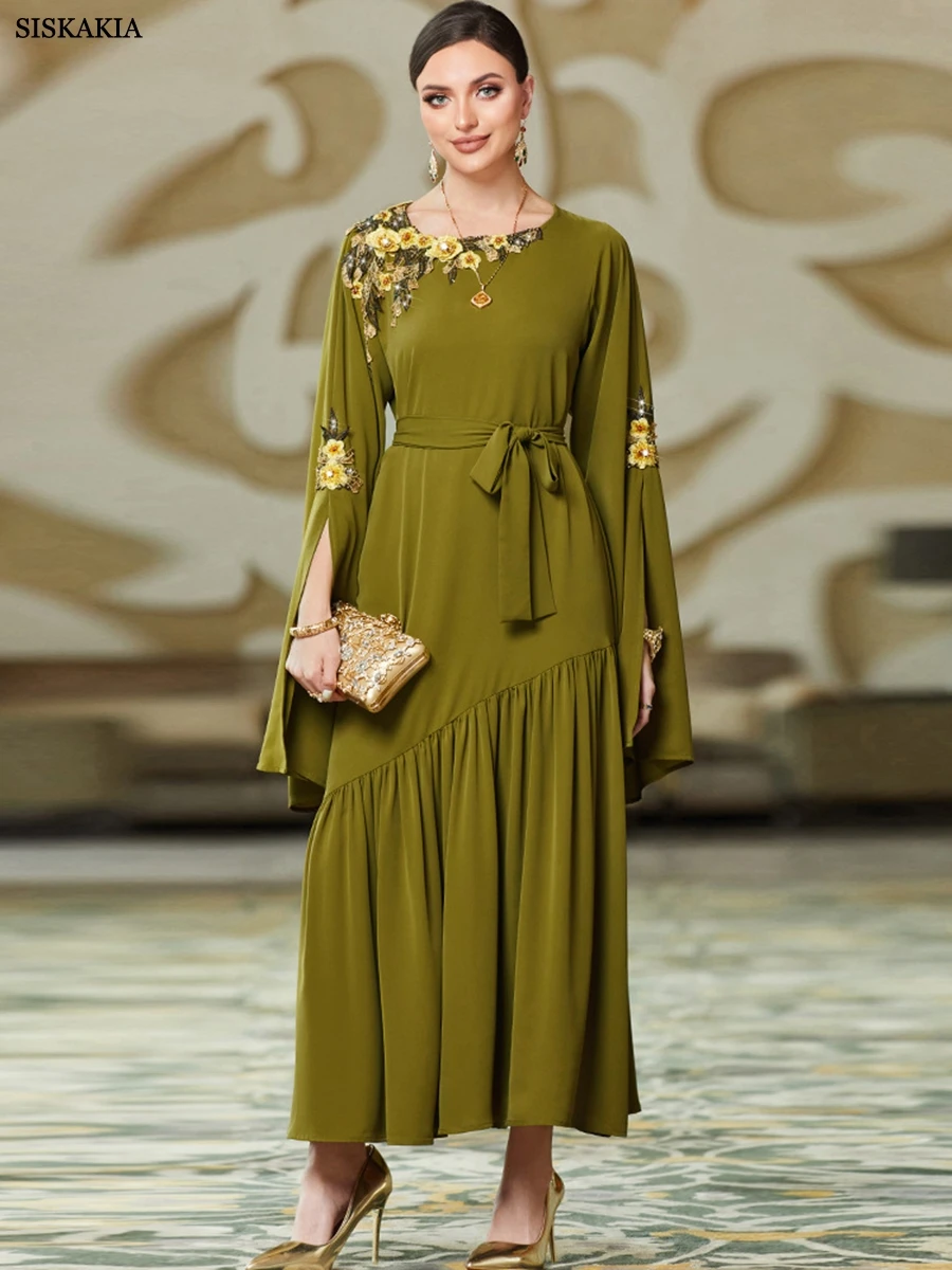 Siskakia-Turkish-Autumn-Caftan-Solid-Diamonds-Guipure-Lace-Insert-Full ...