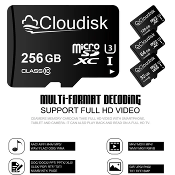 Clouddisk 마이크로 SD 메모리 카드, U3, 128GB, 64GB, 32GB, 256GB, V30, C10, 16GB, 8GB, 4GB, 2GB, 1GB, A1 ...
