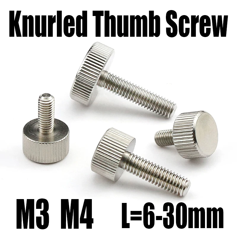 1-10PCS-M3-M4-L-6-30mm-303-Stainless-Steel-Knurled-Thumb-Screw-Hand ...