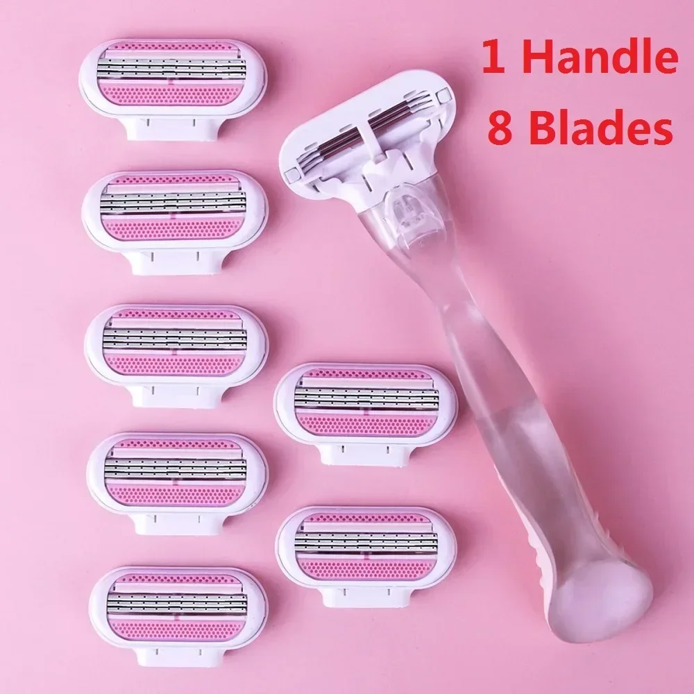 1-Handle-8-Blades-Women-Safety-Razor-Blades-Face-Leg-Armpit-Bikini ...