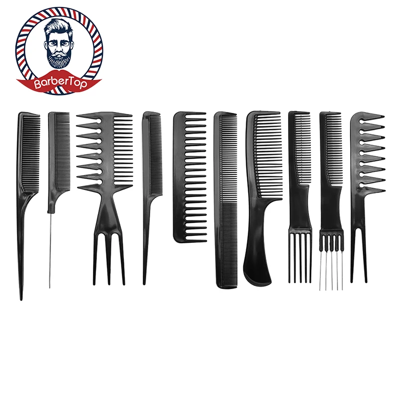 10-Piece-Hair-Styling-Comb-Set-Black-Hairdressing-Brush-Barbers-Anti ...