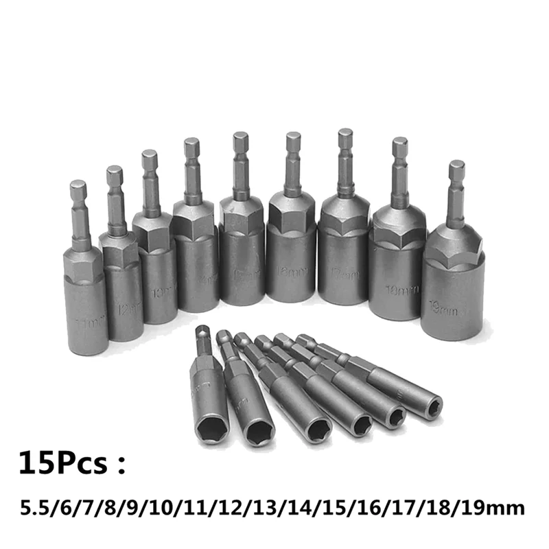 Most-1Set 5.5Mm-19Mm Hex Socket Sleeve Nozzles Nut Driver Set Power ...